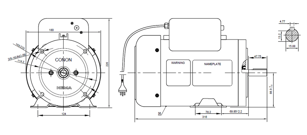 NEMA Electric Motor Three phase 0.75kw 1hp 1400rpm frame 56 with NEMA ...